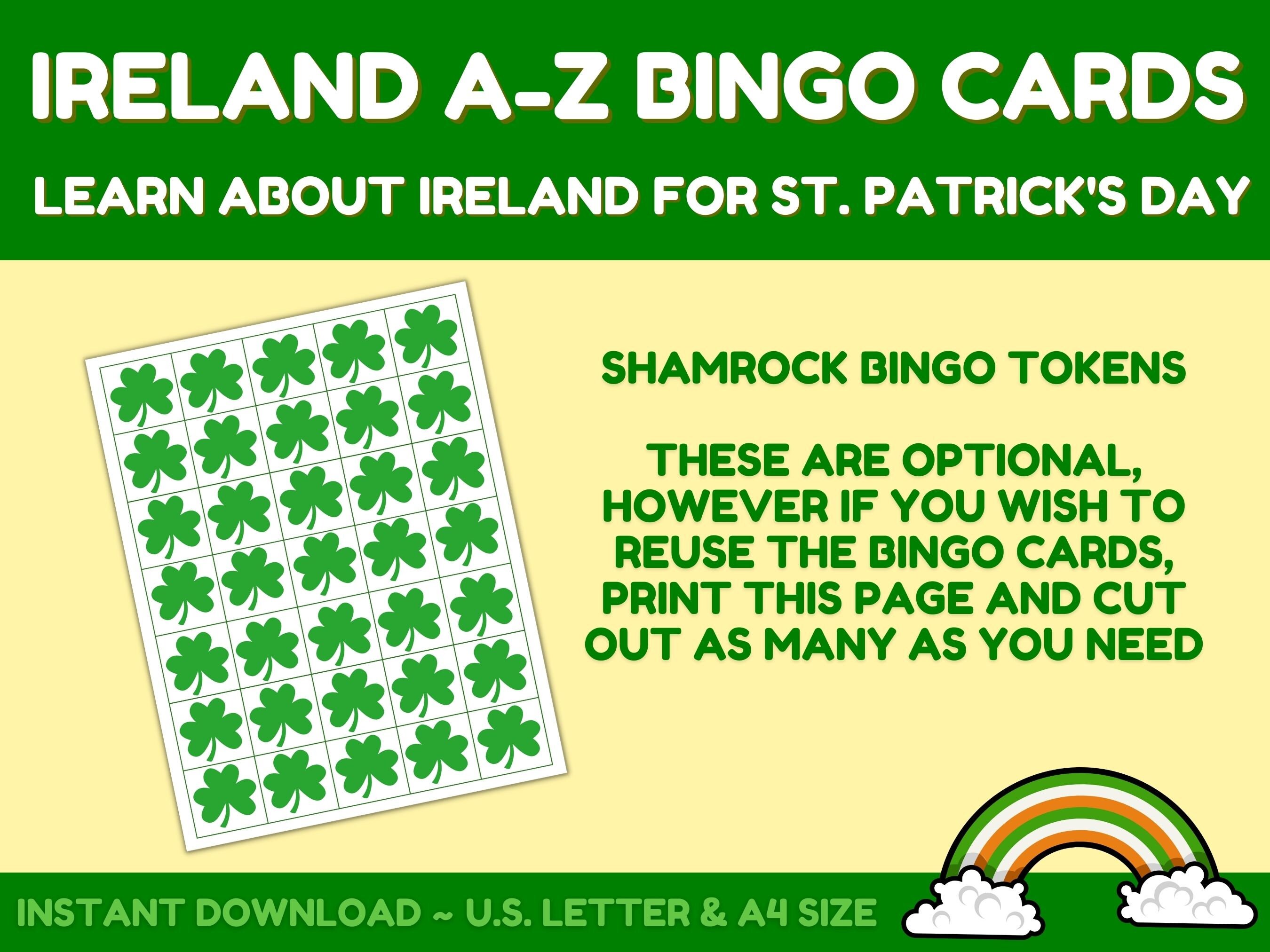 St. Patrick's Day Ireland A to Z Bingo, 20 Unique Bingo Cards, Kids St ...