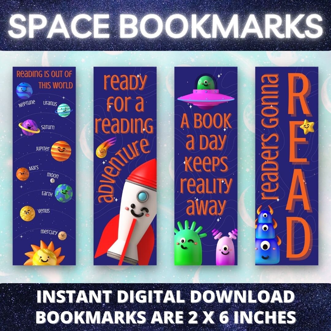 Printable Bookmarks Set Space Planets Theme With Quotes About Reading ...