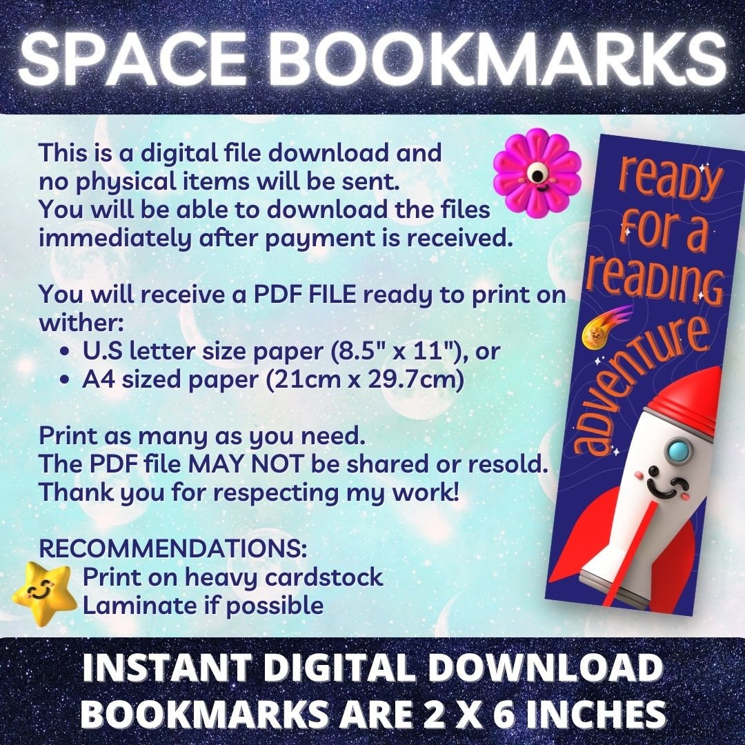 Printable Bookmarks Set Space Planets Theme With Quotes About Reading ...