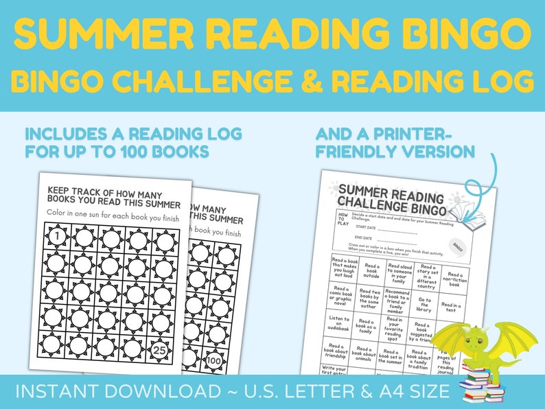 Summer Reading Bingo Challenge Printable Summer Reading Log for Book ...