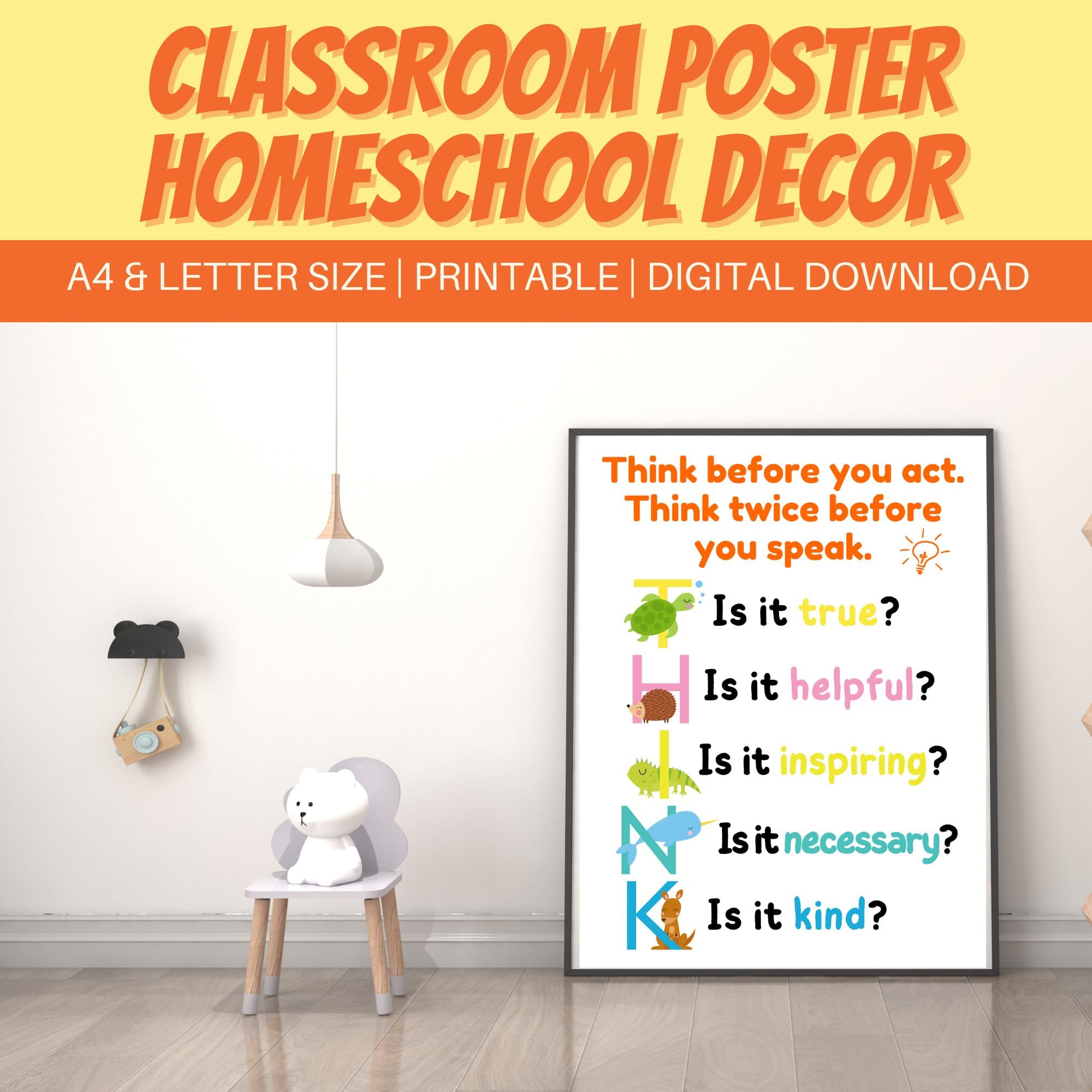 THINK Before You Speak Classroom Poster Homeschool Nursery - Etsy
