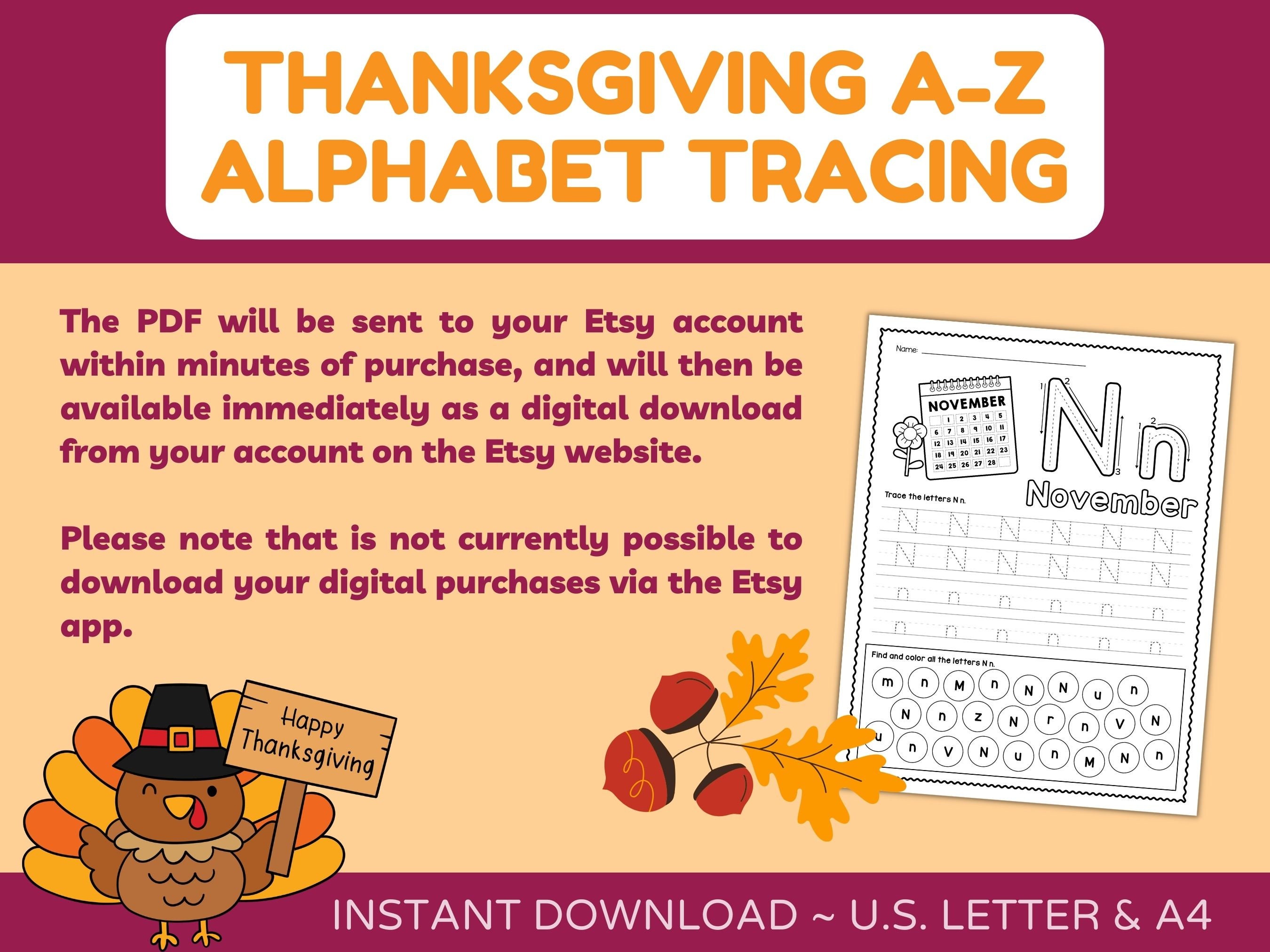 Thanksgiving Alphabet Handwriting Practice Sheets Manuscript Printing ...