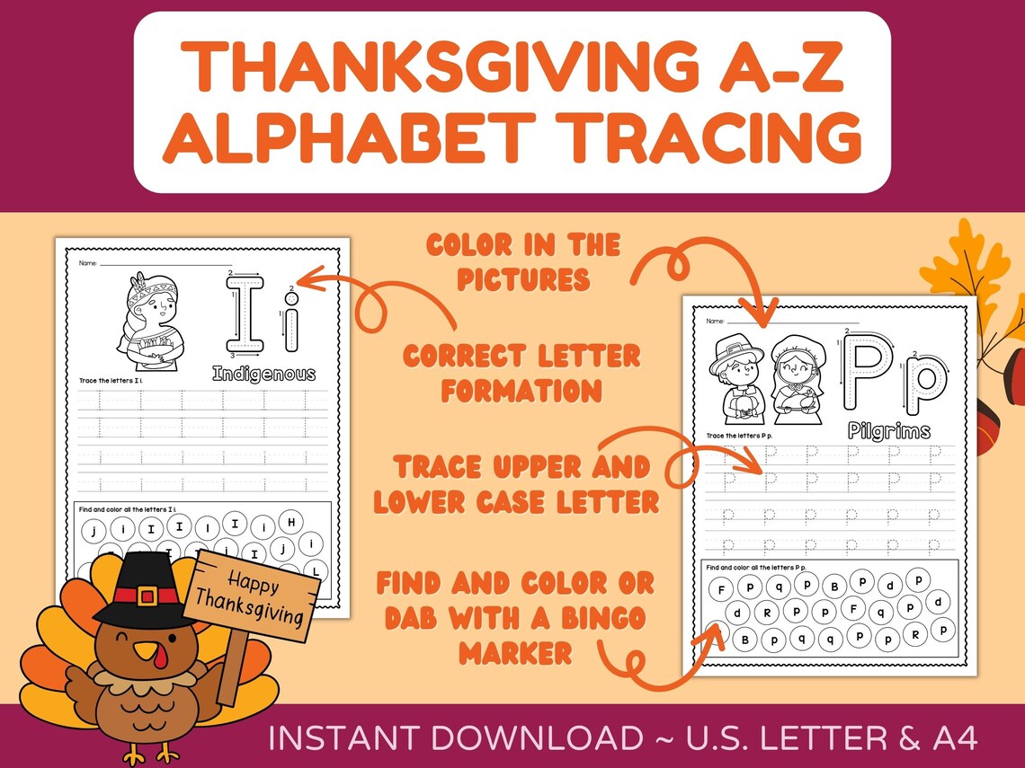 Thanksgiving Alphabet Handwriting Practice Sheets Manuscript Printing ...