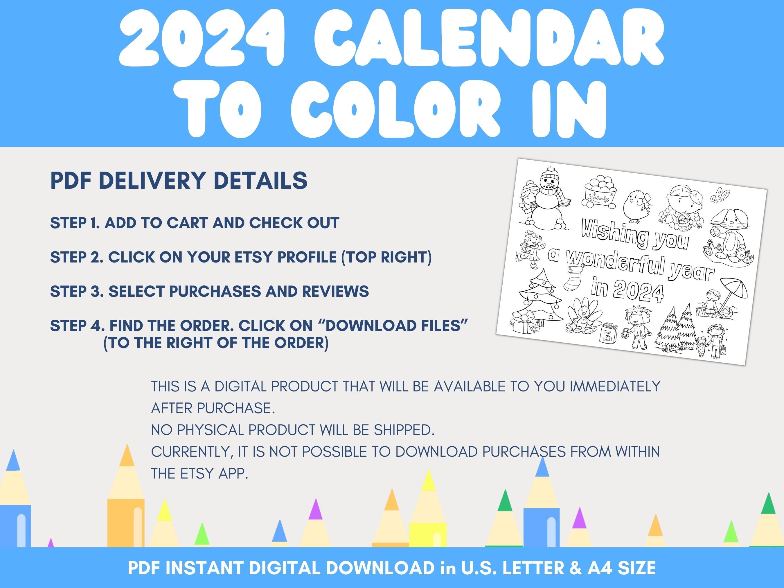 2024 Coloring Calendar for Kids Printable Monthly Pages US - Etsy