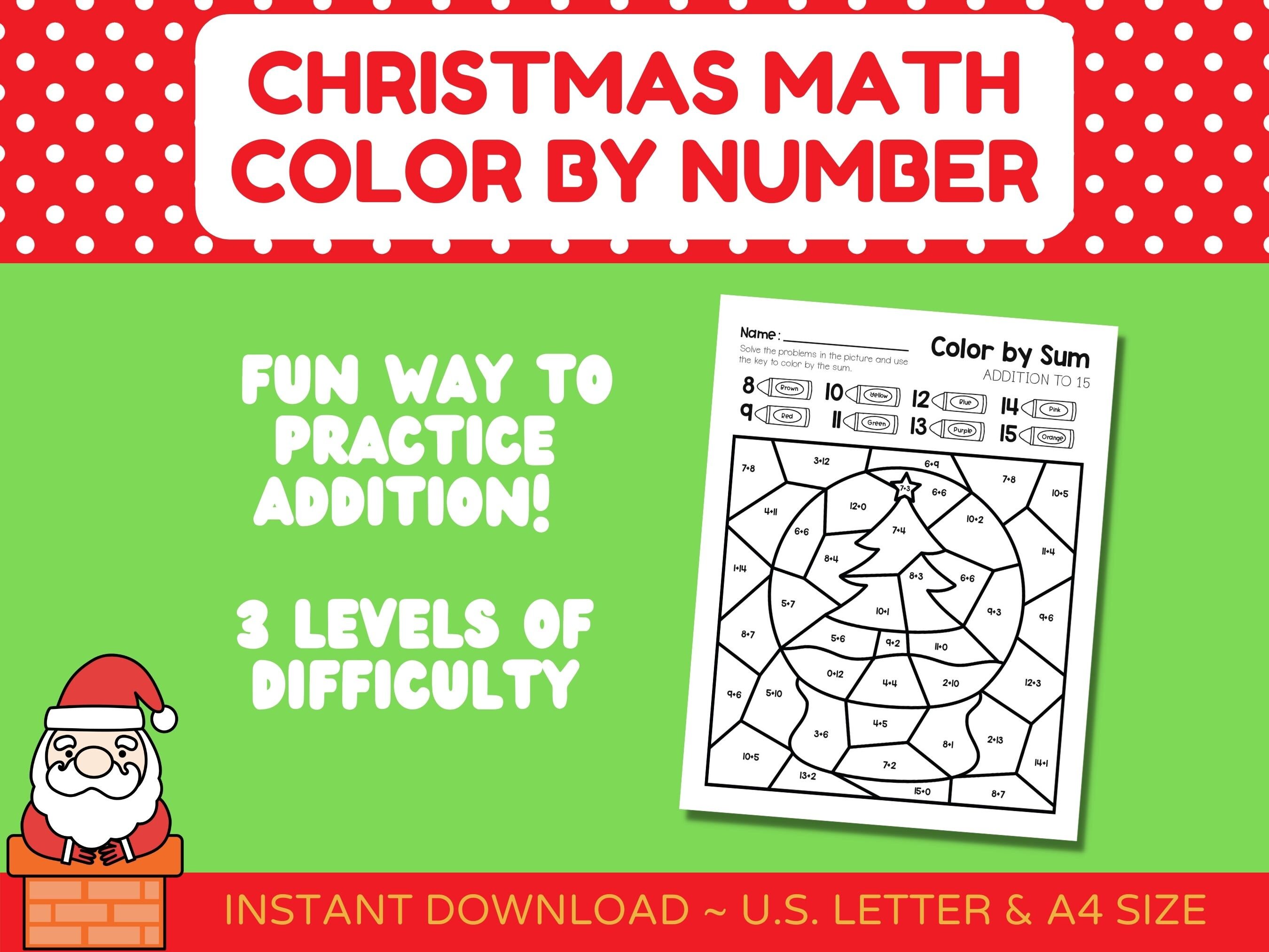 Christmas Winter Maths Color by Numbers Addition to 5 10 and - Etsy