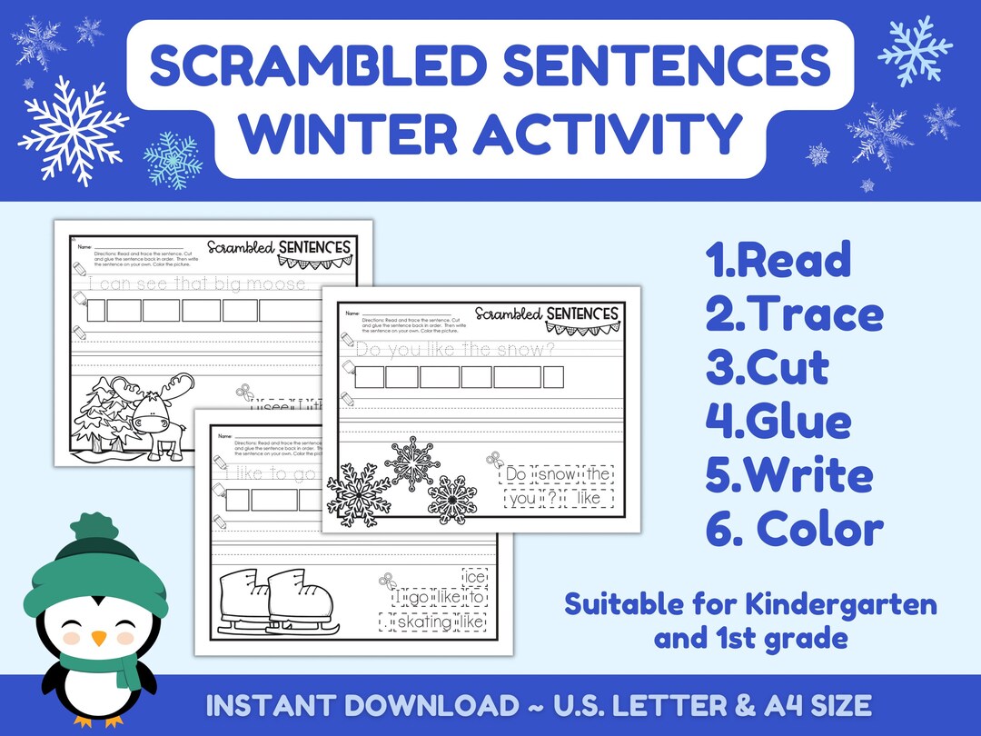 Winter Holiday Sentence Scramble Activity for Kids Bundle of 10 ...