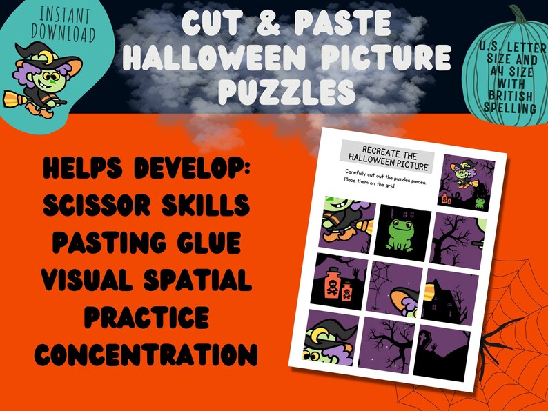 Halloween Puzzles Cut and Paste Scissor Skills Picture Puzzles - Etsy