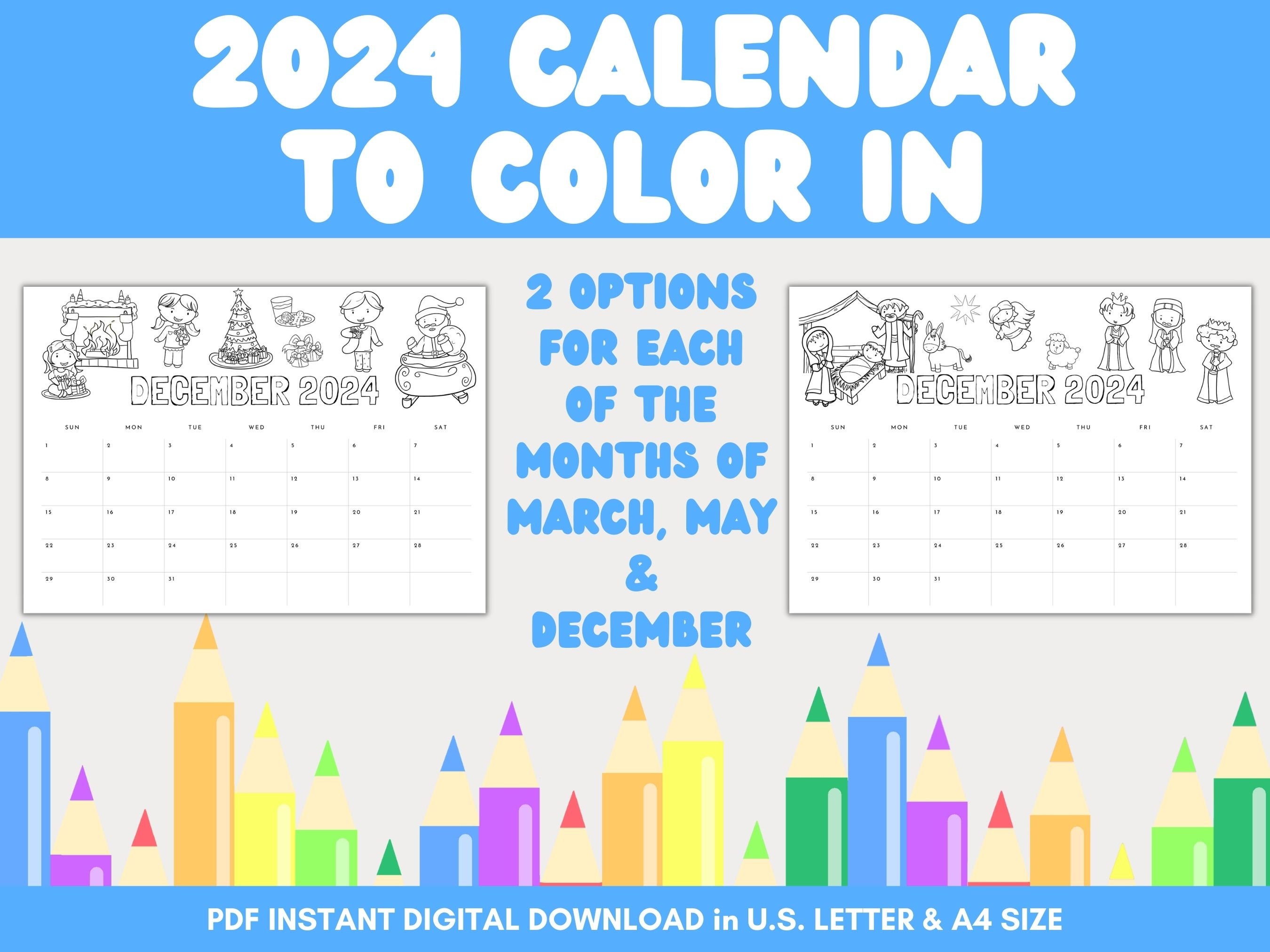 2024 Coloring Calendar for Kids Printable Monthly Pages US - Etsy