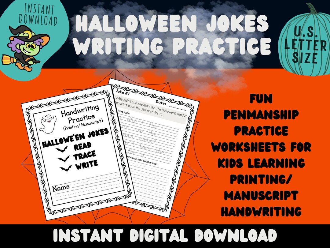 Halloween Jokes Handwriting Practice Sheets Manuscript Printing ...
