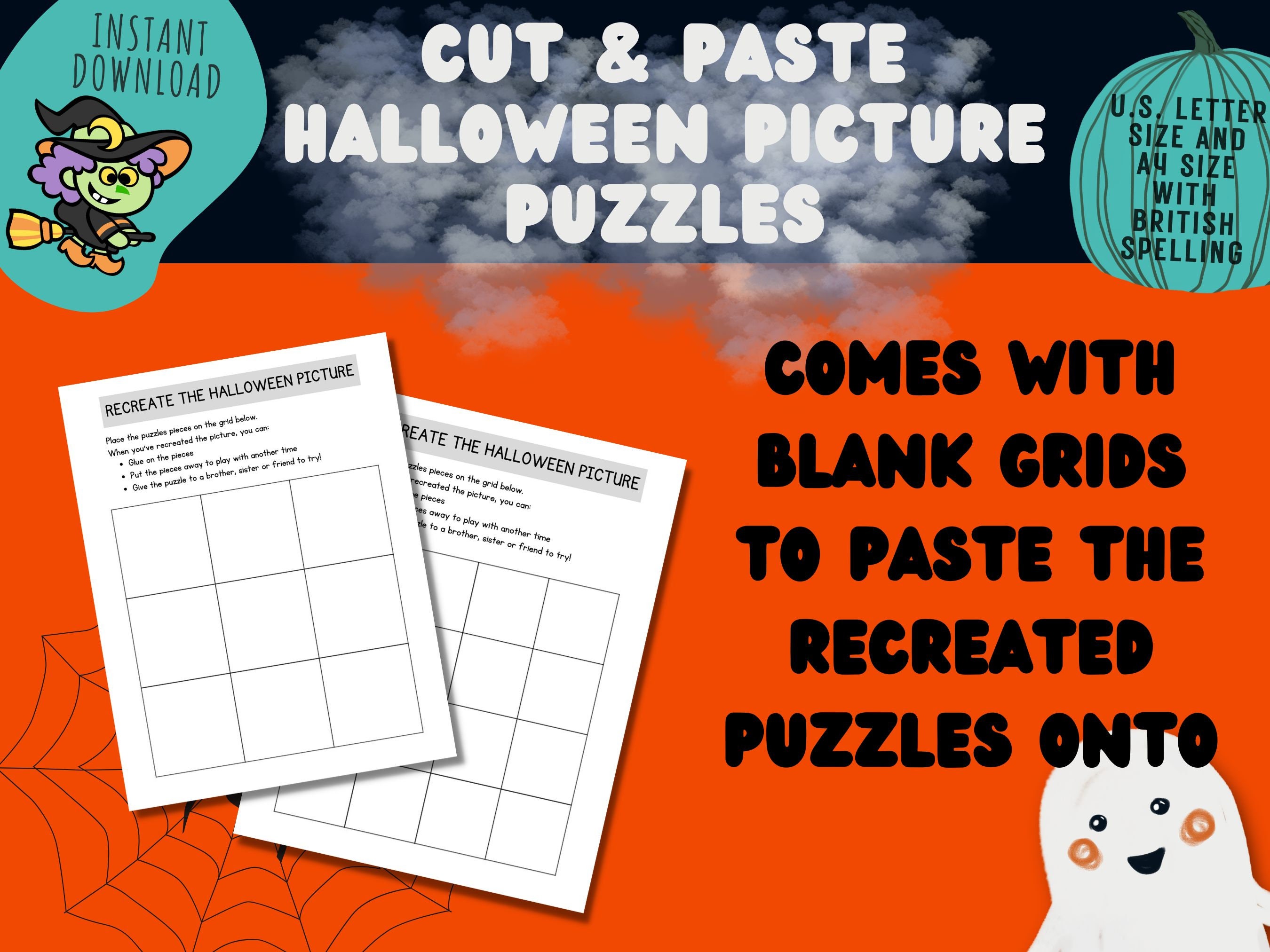 Halloween Puzzles Cut and Paste Scissor Skills Picture Puzzles U.S ...