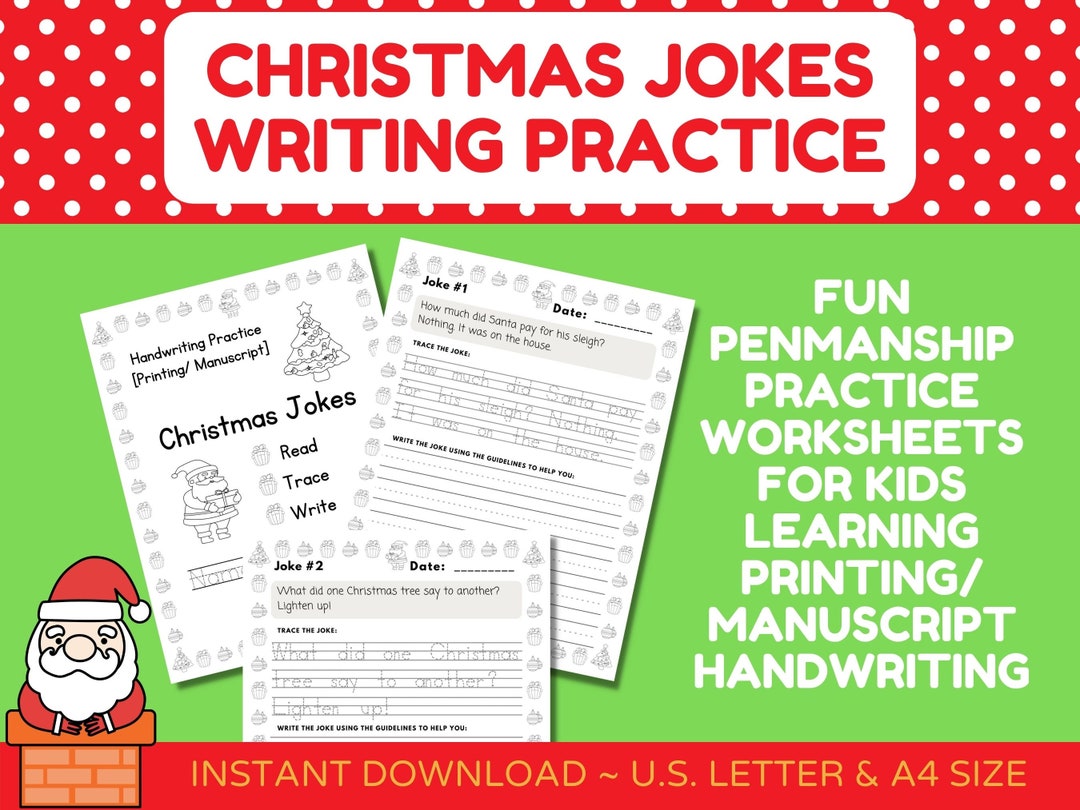 Christmas Jokes Handwriting Practice Sheets Manuscript Printing ...