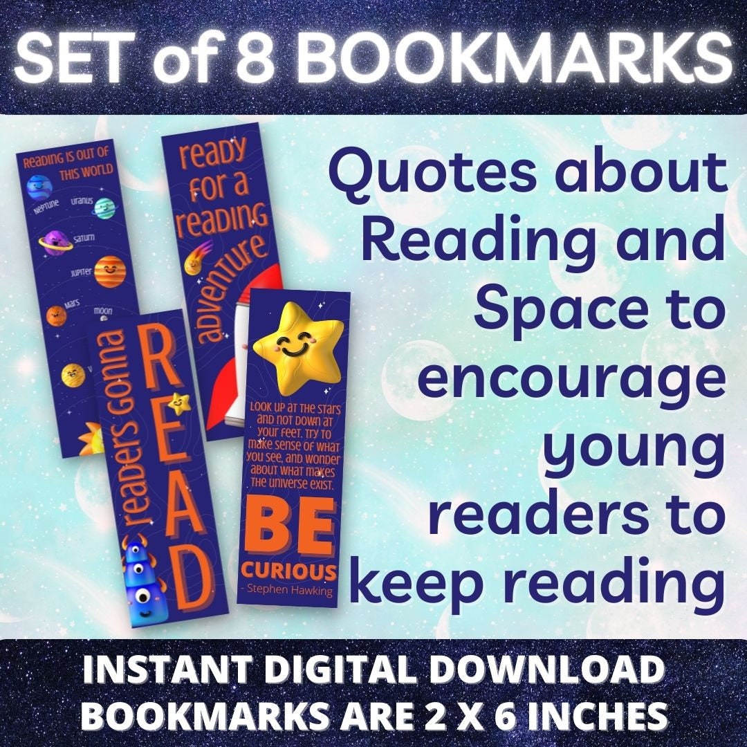 Printable Bookmarks Set Space Planets Theme With Quotes About Reading ...
