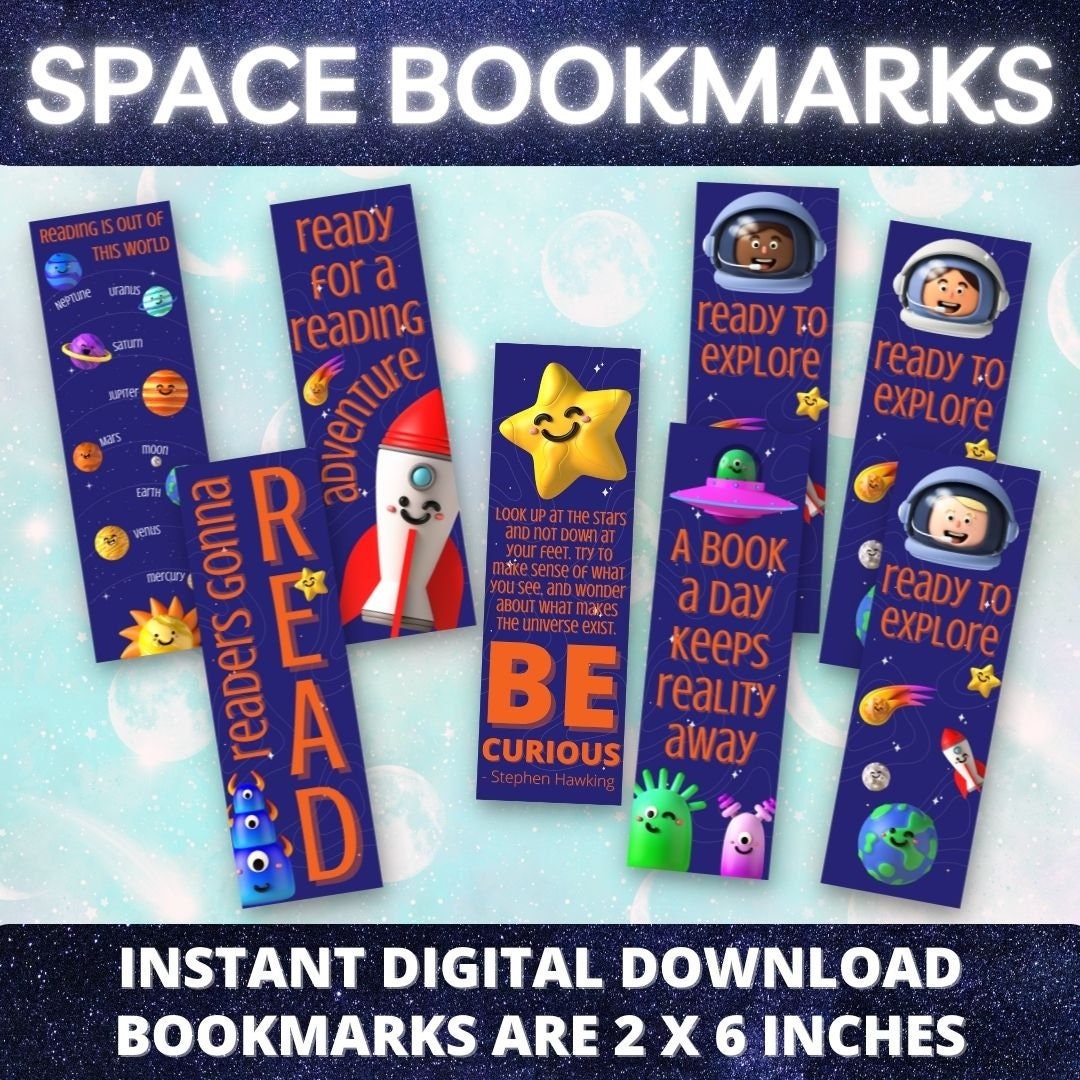 Printable Bookmarks Set Space Planets Theme With Quotes About Reading ...