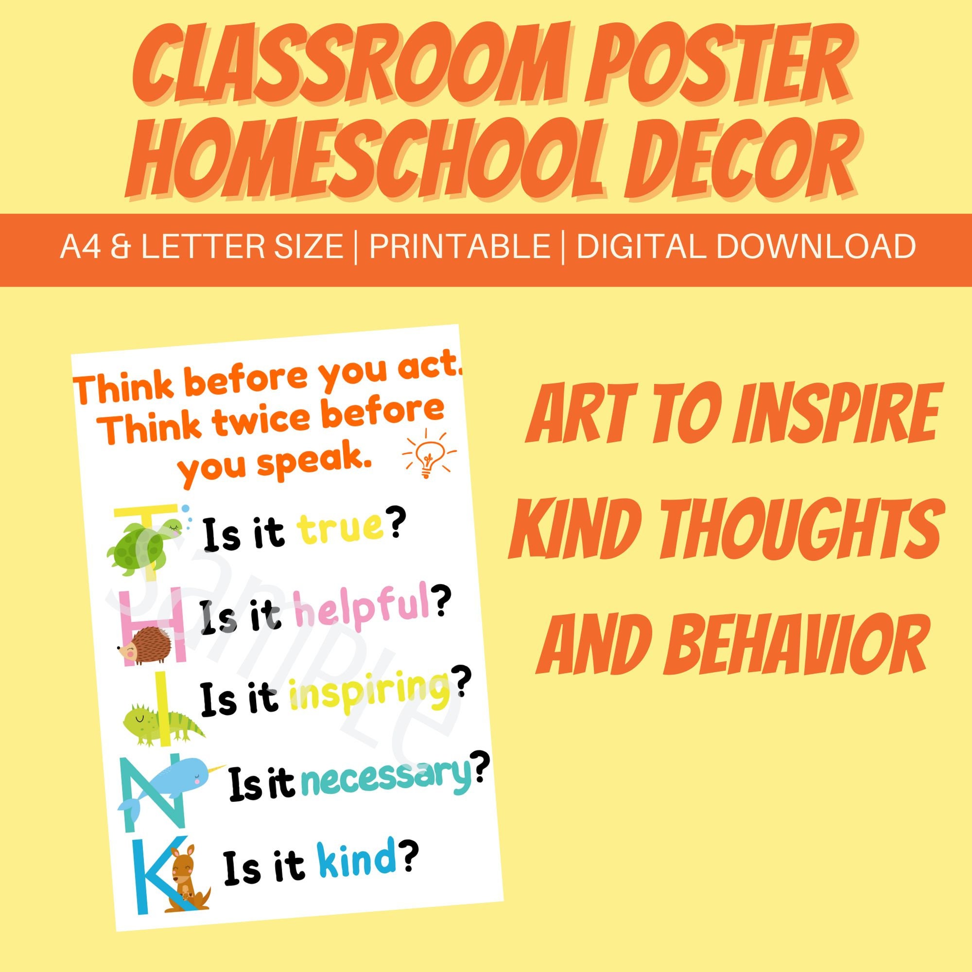 THINK Before You Speak Classroom Poster Homeschool Nursery Decor ...