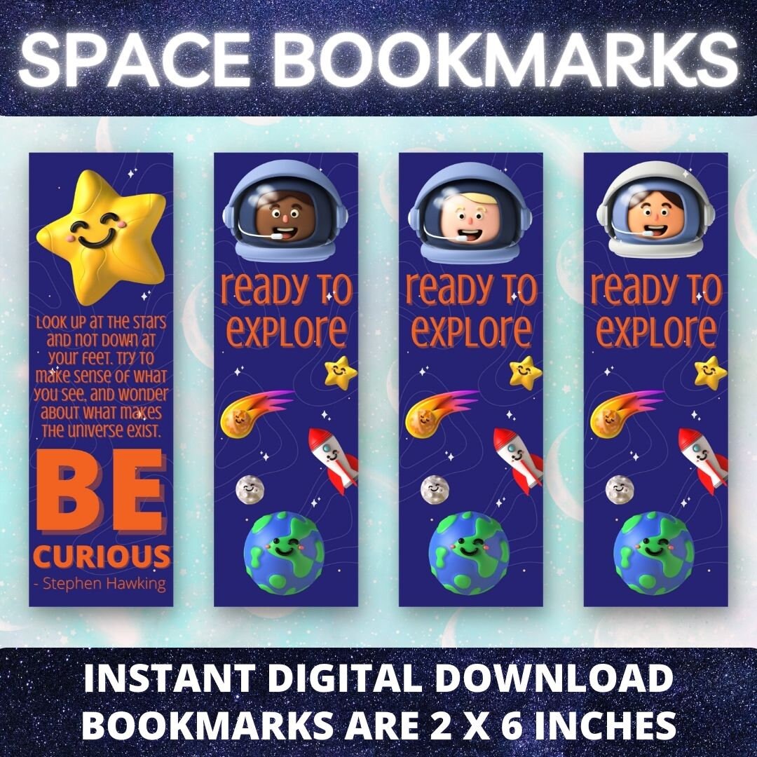 Printable Bookmarks Set Space Planets Theme With Quotes About Reading ...