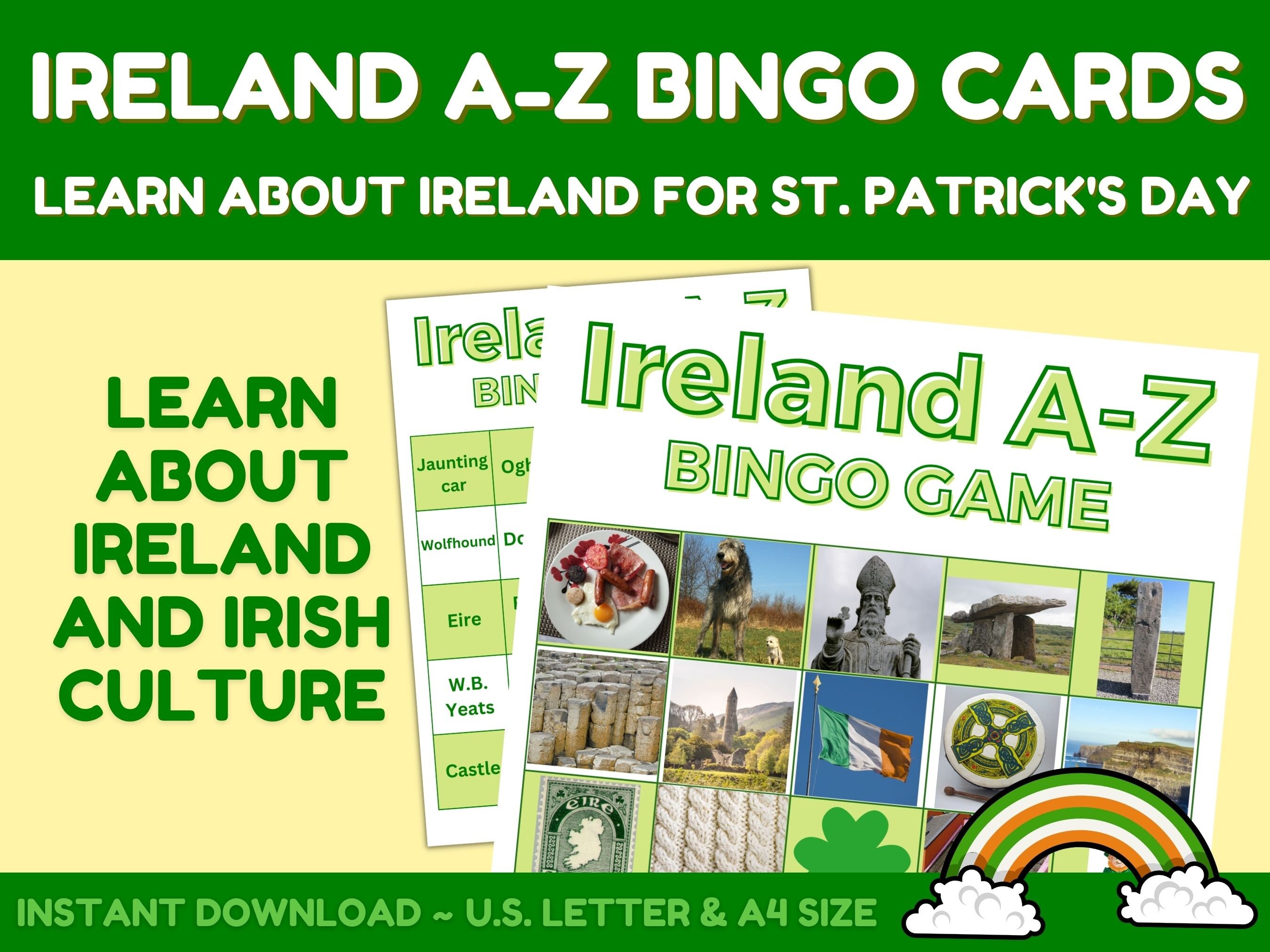 St. Patrick's Day Ireland A to Z Bingo, 20 Unique Bingo Cards, Kids St ...