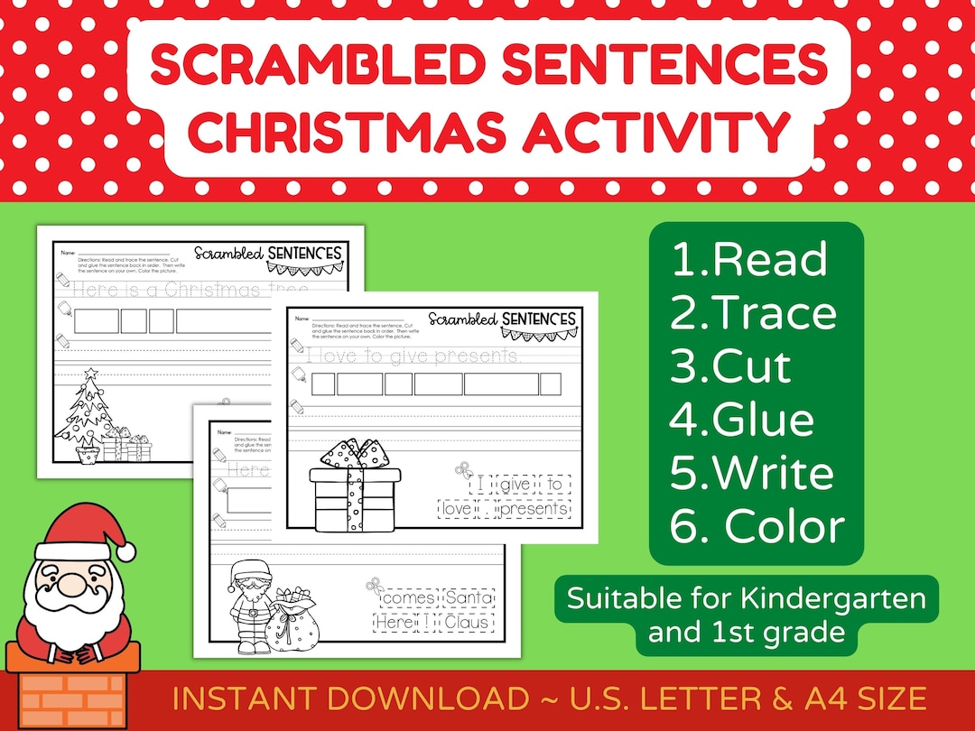 Christmas Sentence Scramble Activity for Kids Bundle of 10 Sentences to ...