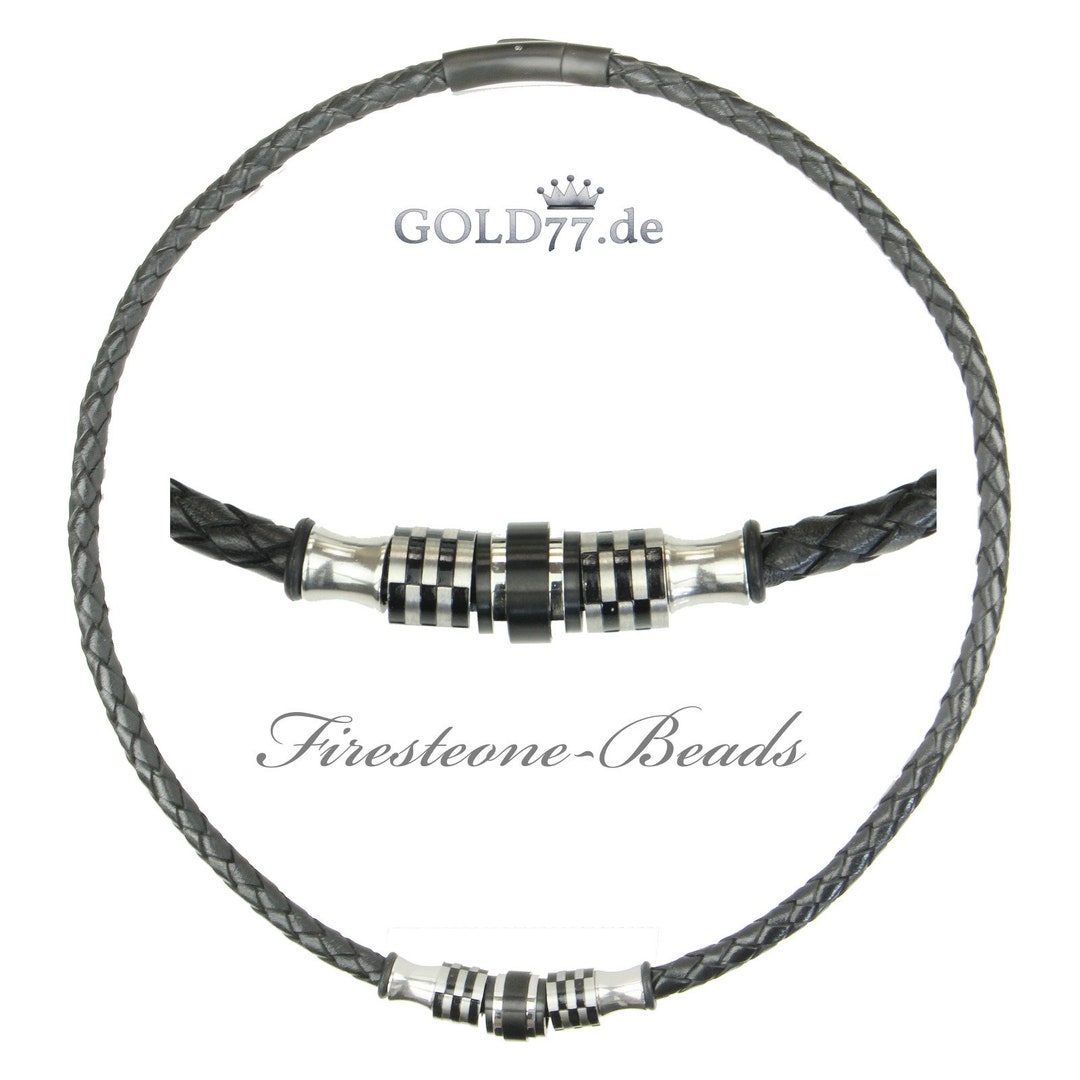 Chilly Leather Necklace/collar Black With Firestone Beads/pearls Clasp ...