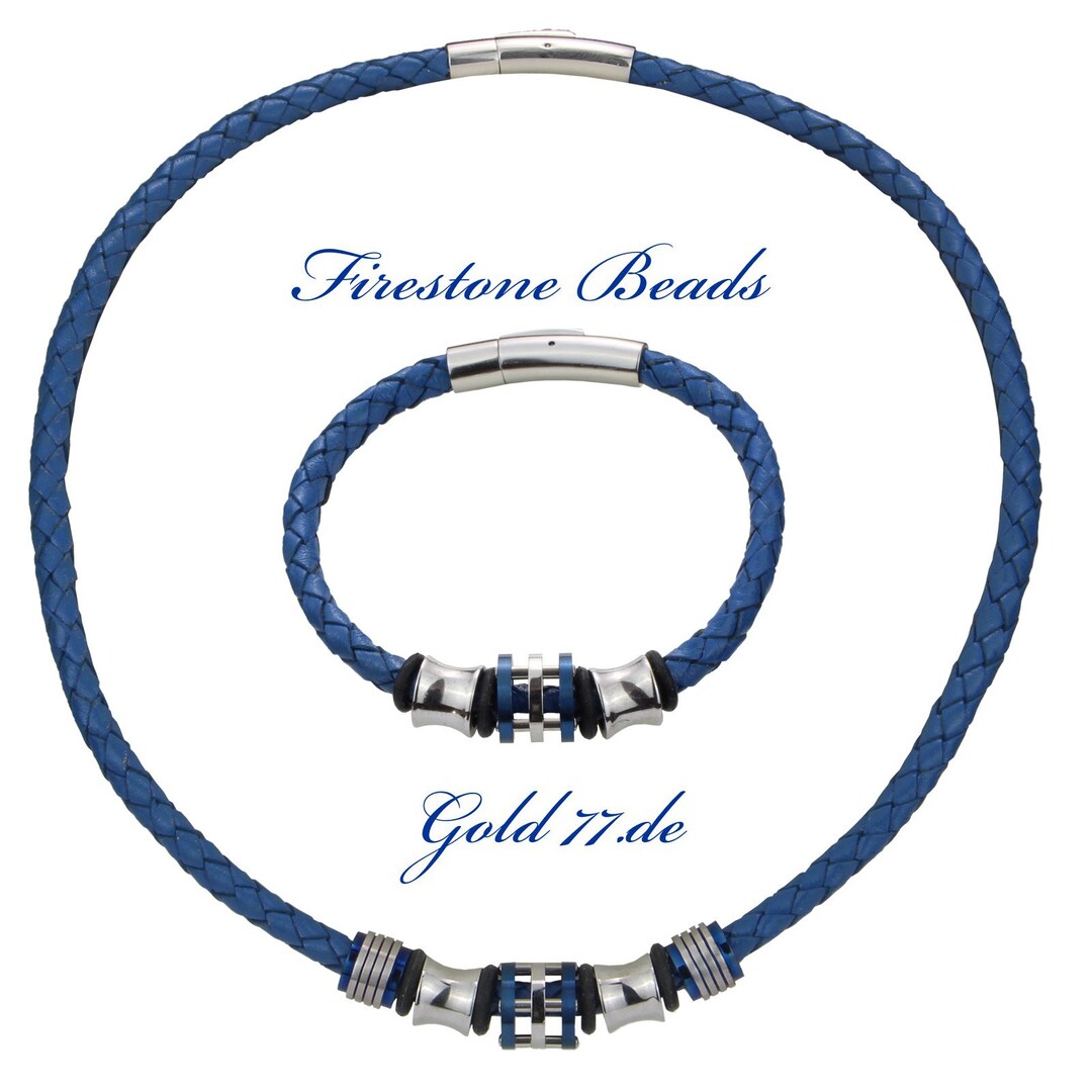 Blue Leather Necklace or Bracelet Braided Jeans Blue Stainless Steel ...