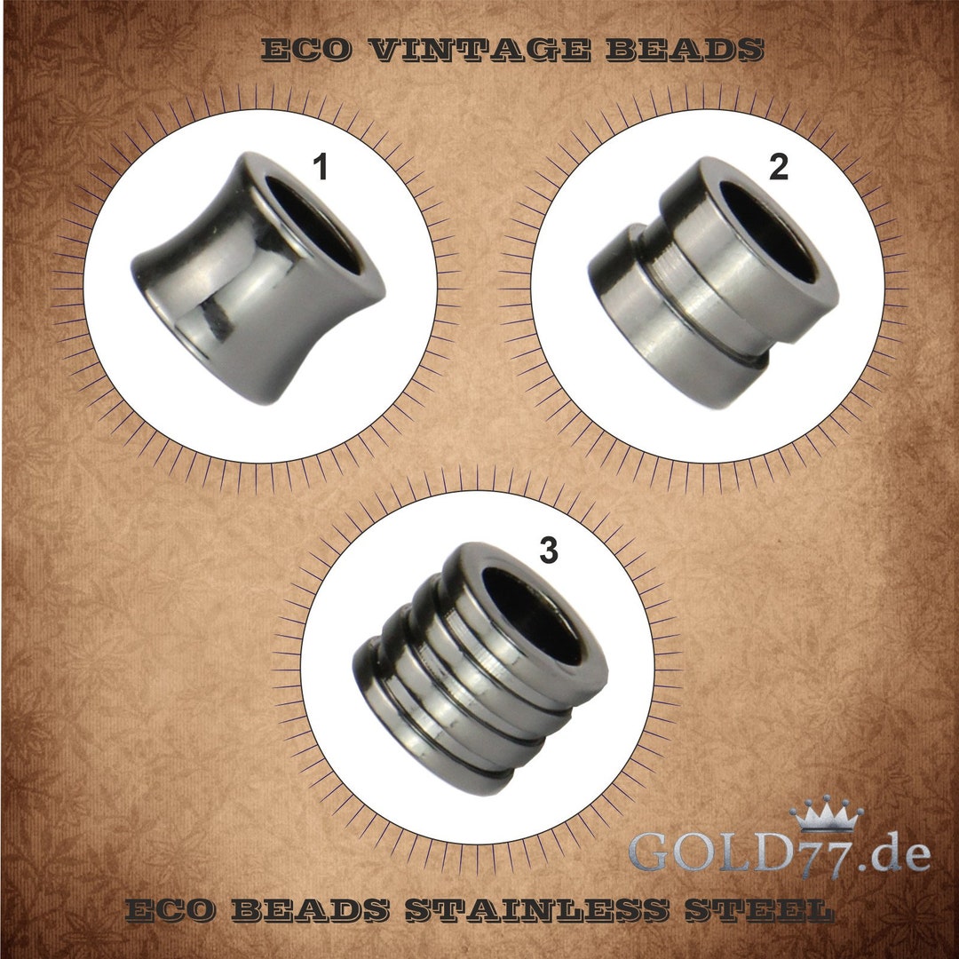 Beads Beads eco Vintage Graphite Gray / Stainless Steel Large Hole 6 Mm ...