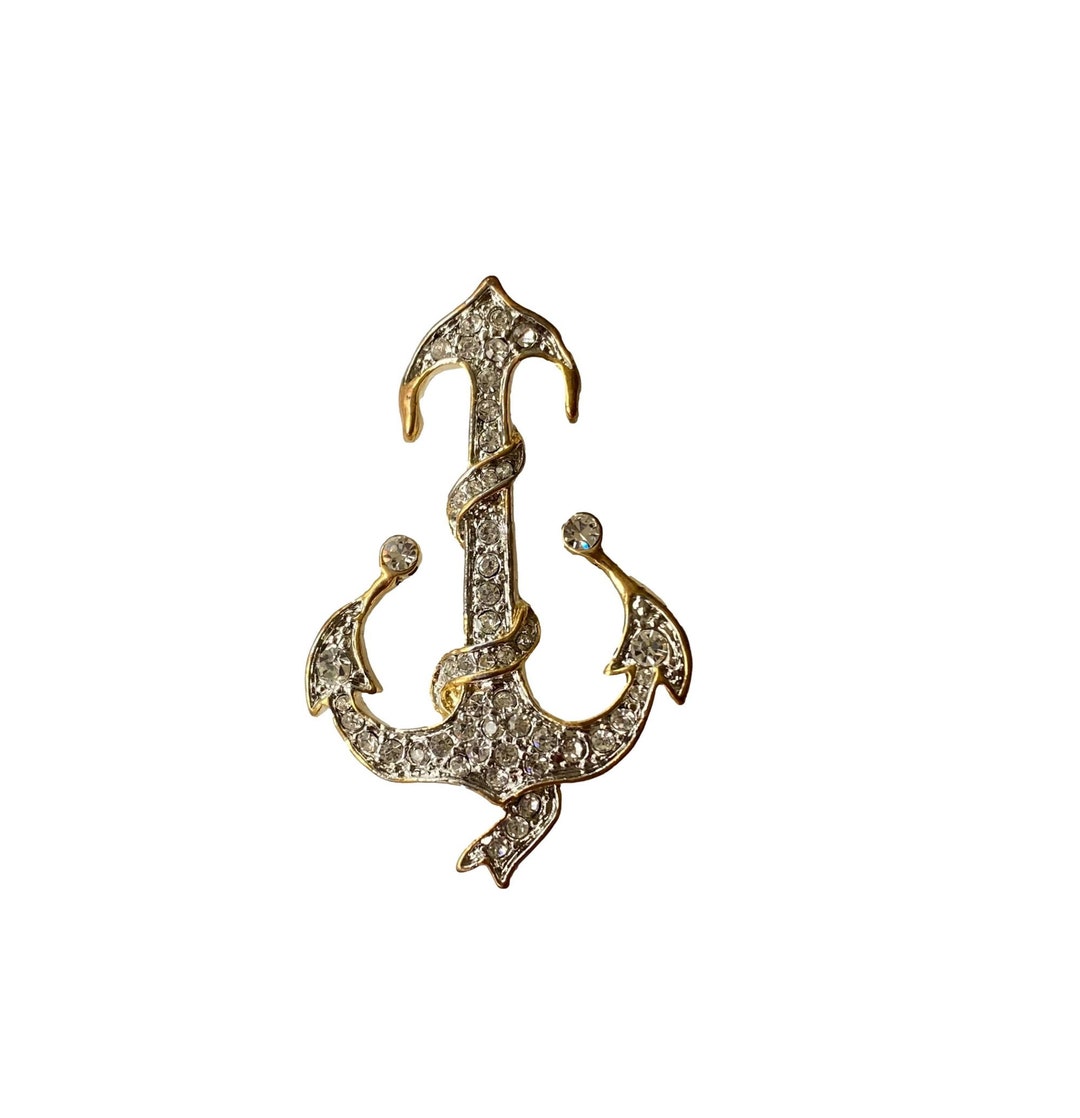 Nautical Gold Anchor Lapel Pin Brooch W Bling - Bulk Discounts - Etsy