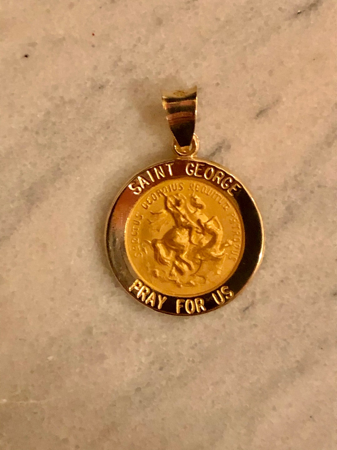 St George Necklace Saint Medallion Medal Baptism Christening 14K Solid ...