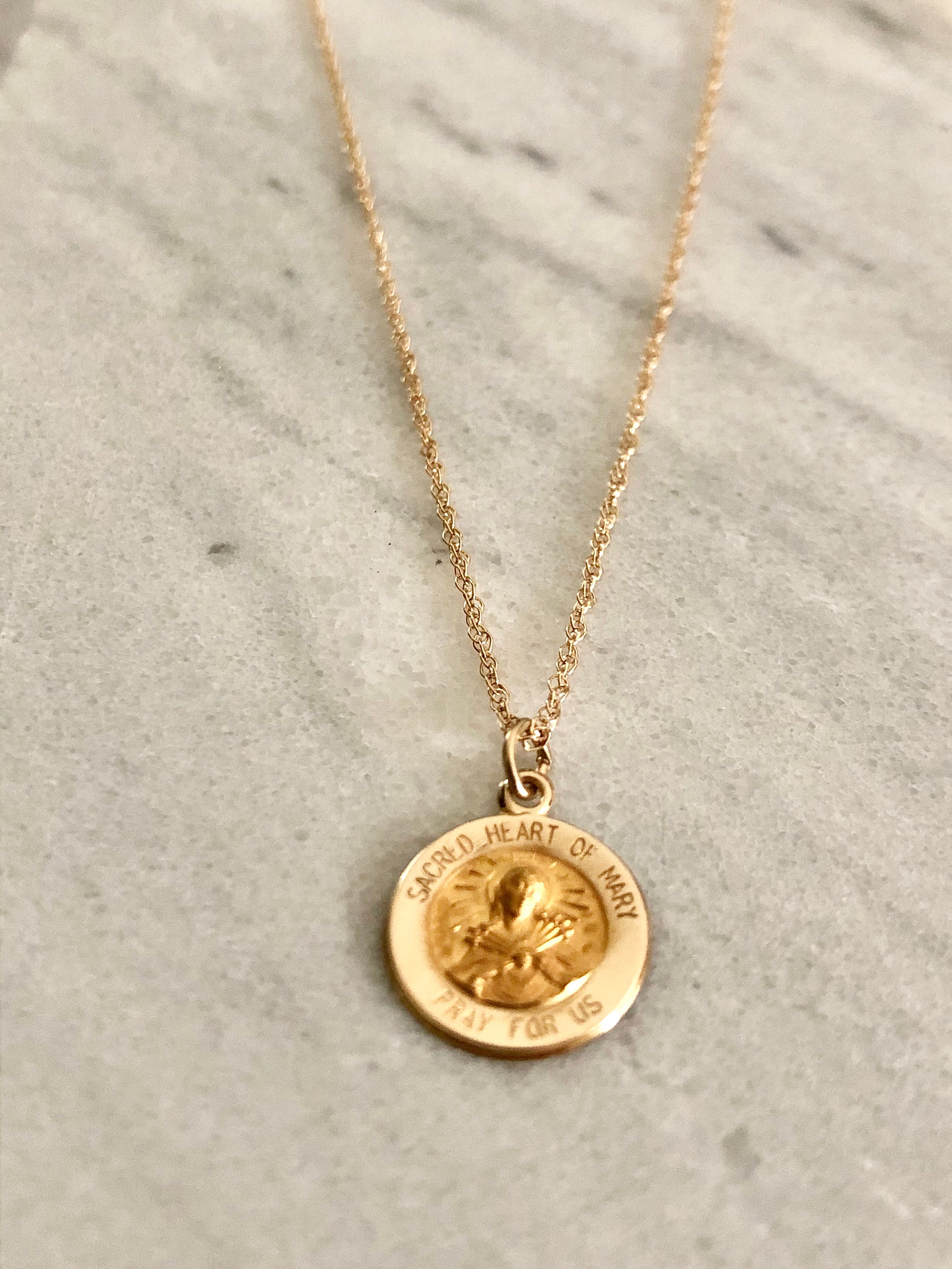 Mother Mary Sacred Heart Necklace Saint Santa Maria Medallion | Etsy