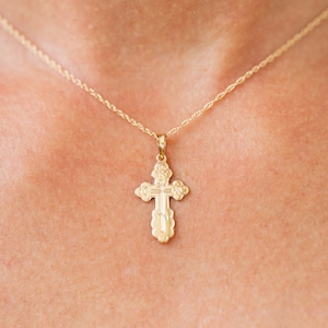 Orthodox Cross Greek Serbian Russian Christening 14K Yellow Gold Medium ...
