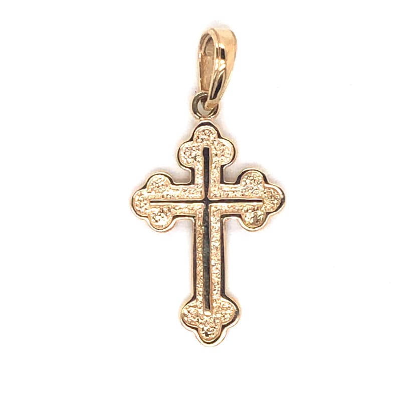 Budded Simple Inlay Solid 14k Gold Orthodox Christian Cross Greek ...