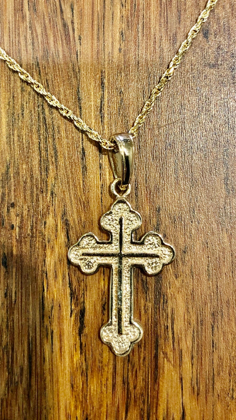 Budded Simple Inlay Solid 14k Gold Orthodox Christian Cross Greek ...