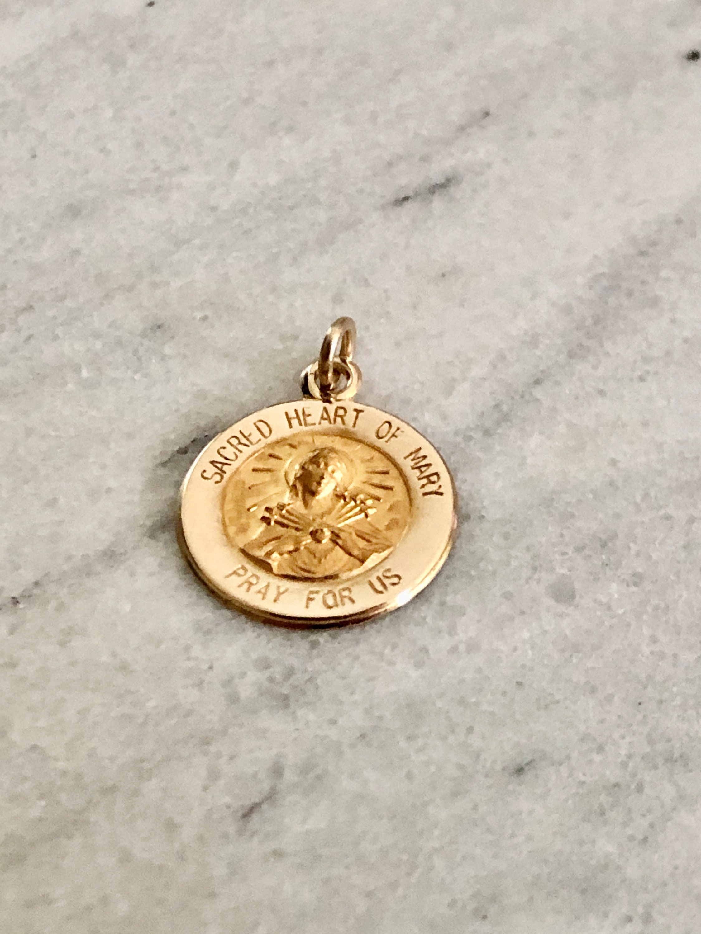 Mother Mary Sacred Heart Necklace Saint Santa Maria Medallion | Etsy