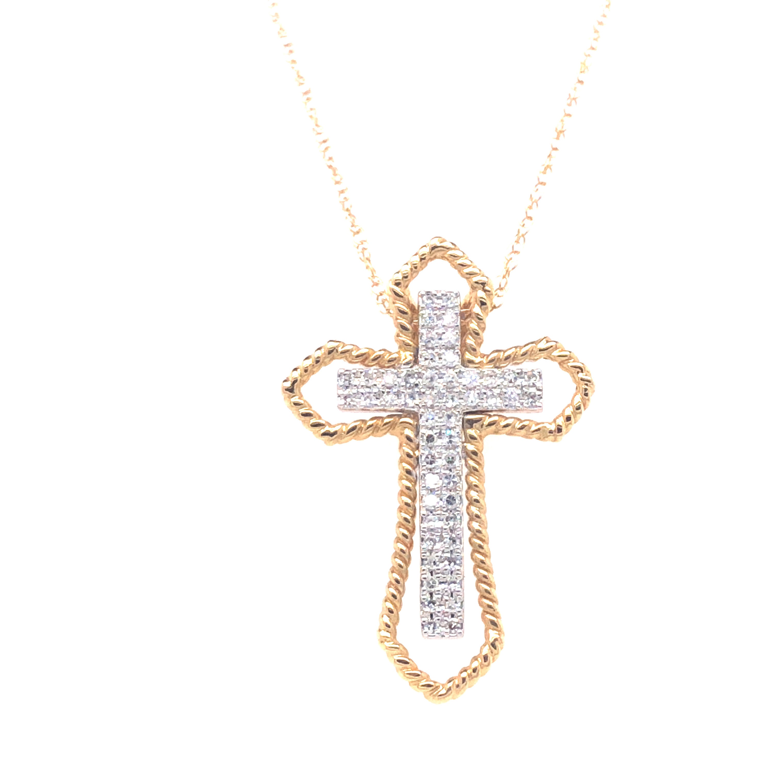 Diamond Cross 14K Yellow and White Gold Ornate Rope Style Details 0 ...