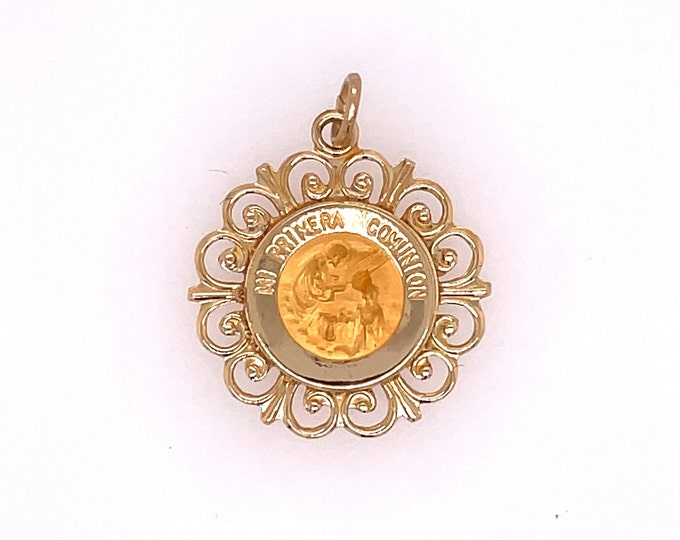 Primera Comunion First Communion 14K Yellow Gold Medallion Colgante ...