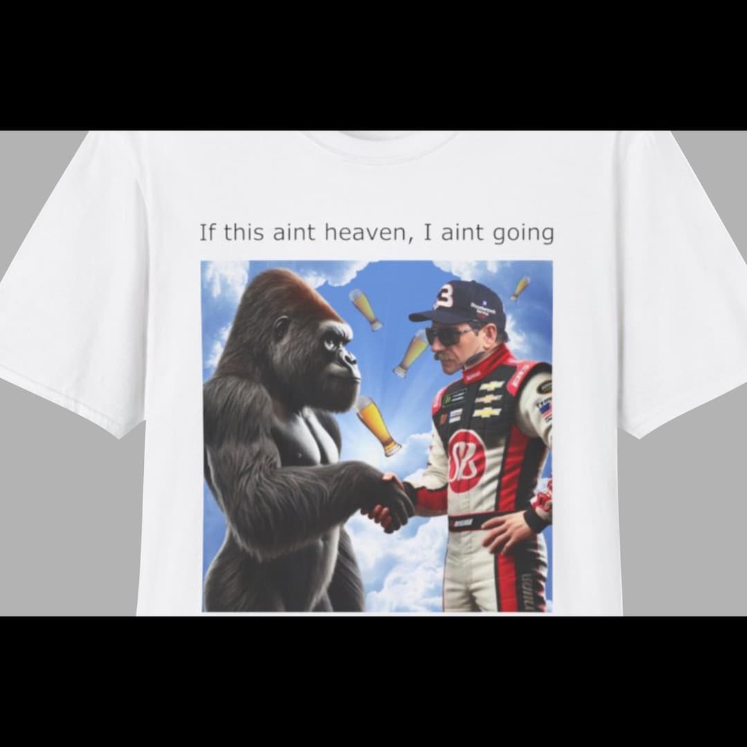 Harambe & Dale Earnhardt Heaven Handshake Tee - Funny Nascar Gorilla ...