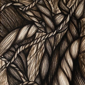 Drawing of Yarn. Ink Charcoal Drawing. Yarn From All Angles Drawing. - Etsy