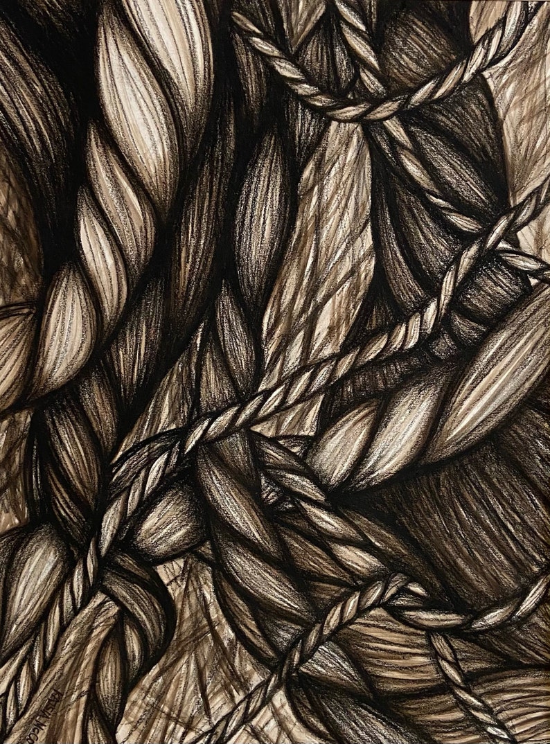 Drawing of Yarn. Ink Charcoal Drawing. Yarn From All Angles Drawing. - Etsy
