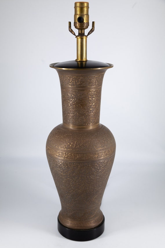 Vasiform Carved Brass Table Lamp - Etsy