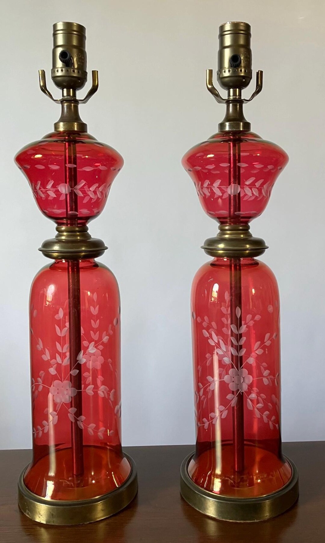 Vintage Cranberry Cut Glass Table Lamps 2 Available, Sold Separately - Etsy