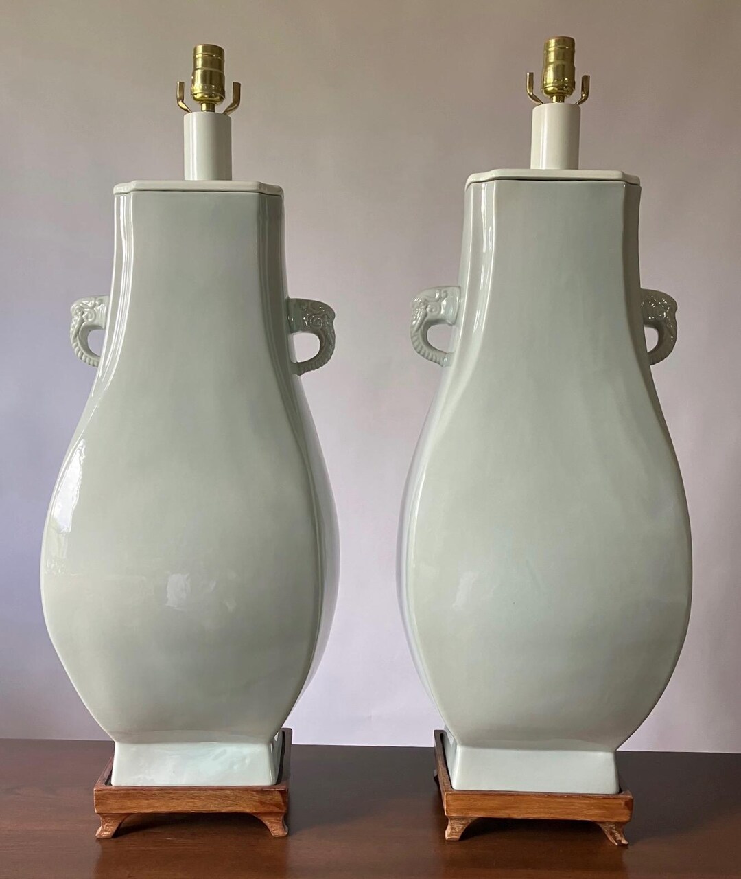 Supertall Celadon Vasiform Elephant Handle Table Lamps- 2 Available ...