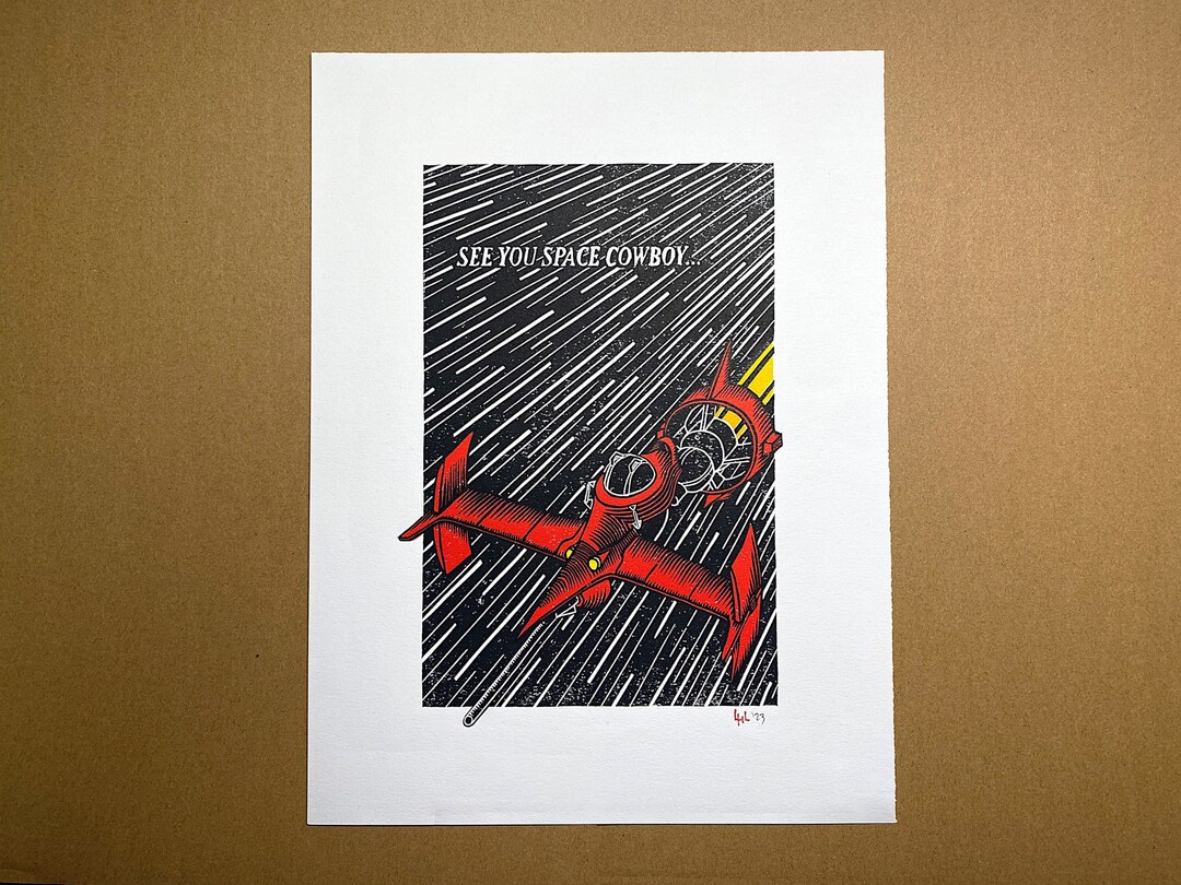Handmade Linocut Print | Spike's Ship: the Swordfish II - Etsy