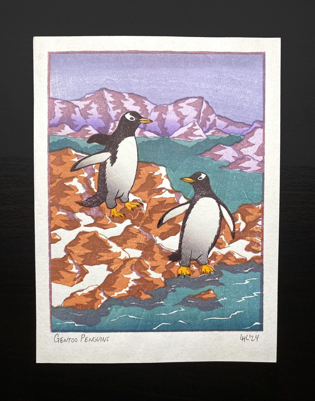 Gentoo Penguins - Traditional Japanese Woodblock Print | Ukiyo-e Style ...