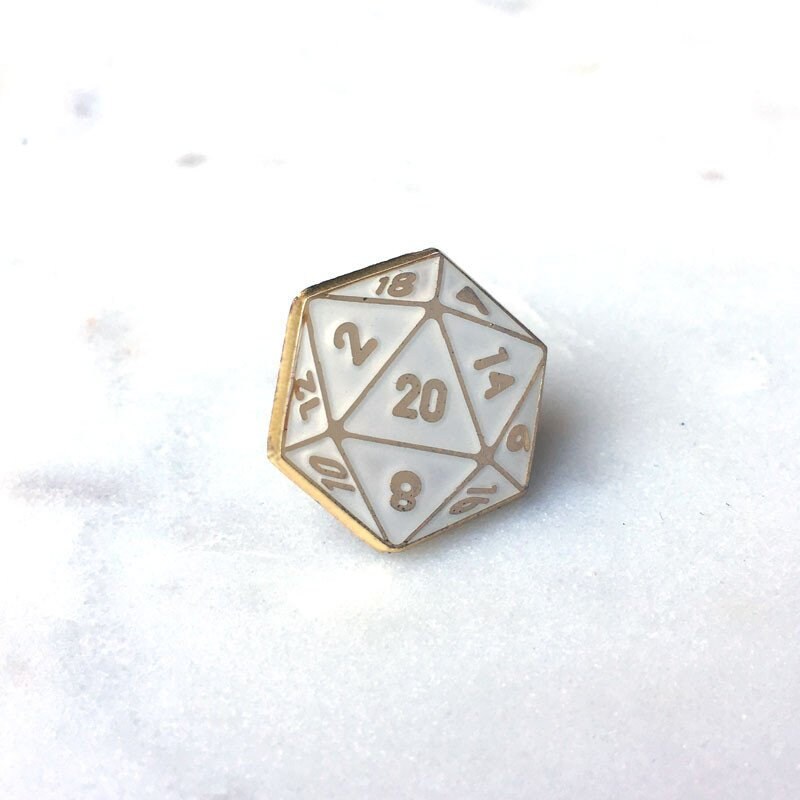 White Rose Gold D20 Dungeons and Dragons Lapel Pin DM Gift | Etsy