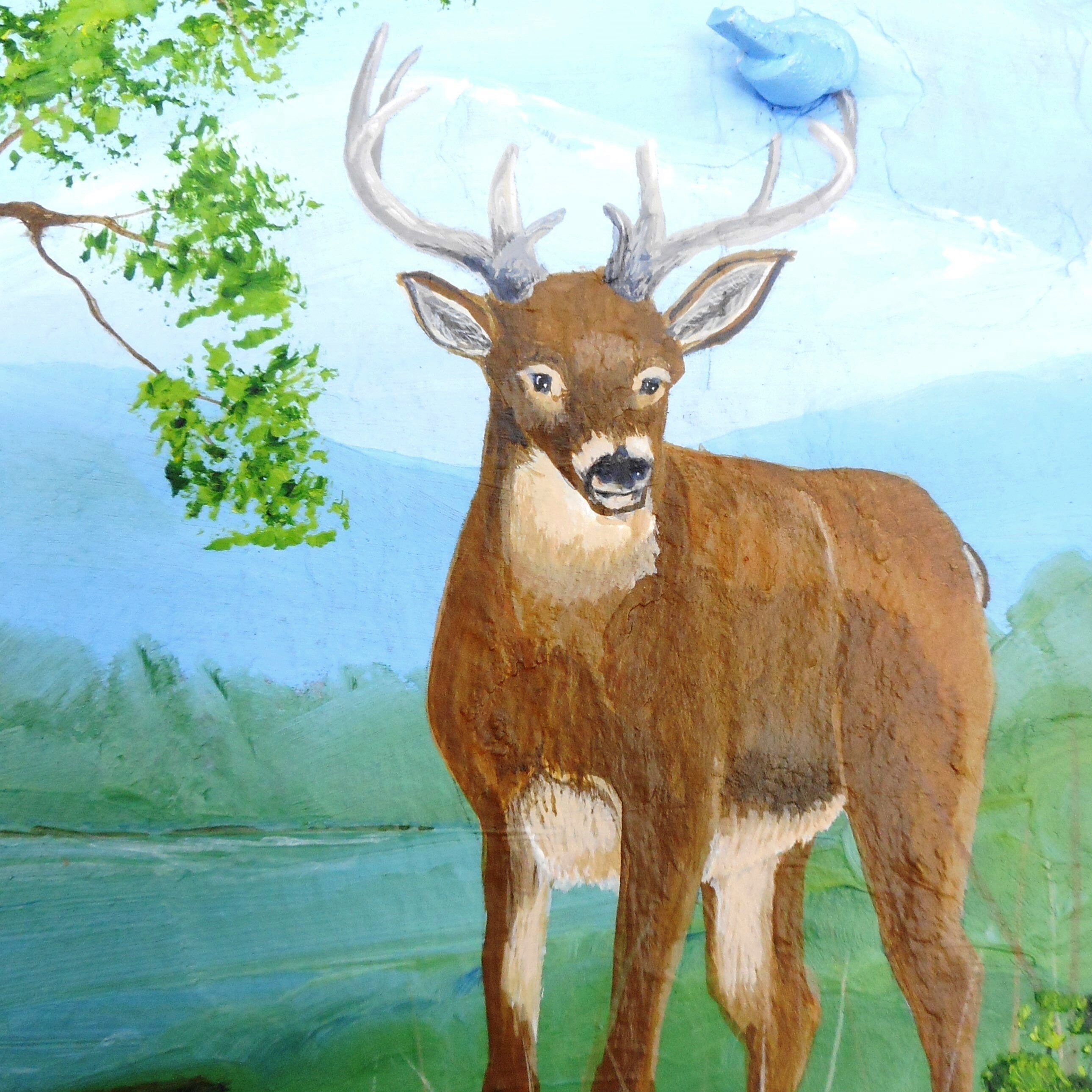 Hand Painted Slate White Tail Deer on Medium Hand Chiseled Oval Shaped ...