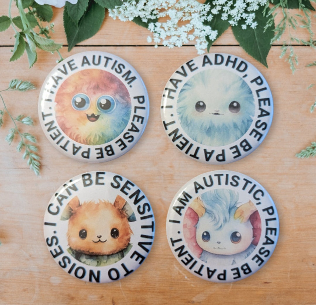 Neurodiverse ADHD and Autism Pin Badges With Cute Furries - Etsy