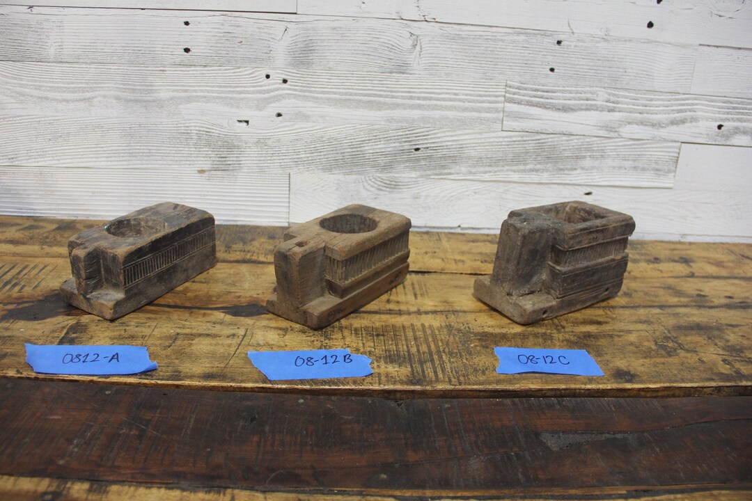 Vintage Wooden Carved Candle Block, Rustic Table Shelf Decor ...