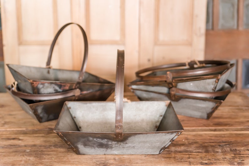 Galvanized Metal Bucket Rustic Metal Basket with Handle | Etsy
