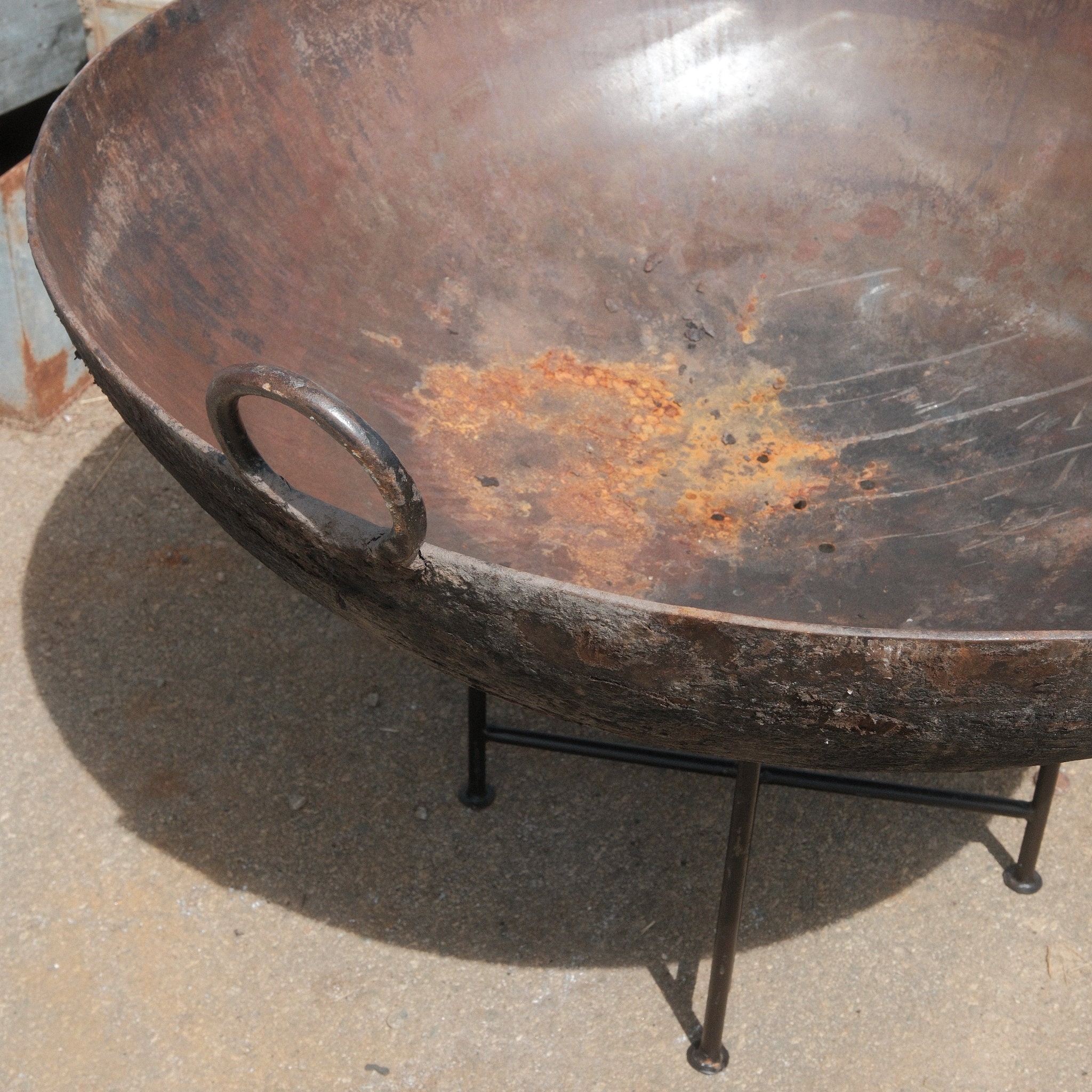 Vintage Indian Iron Fire Pit With Stand Rustic Kadai Cooking Bowl - Etsy