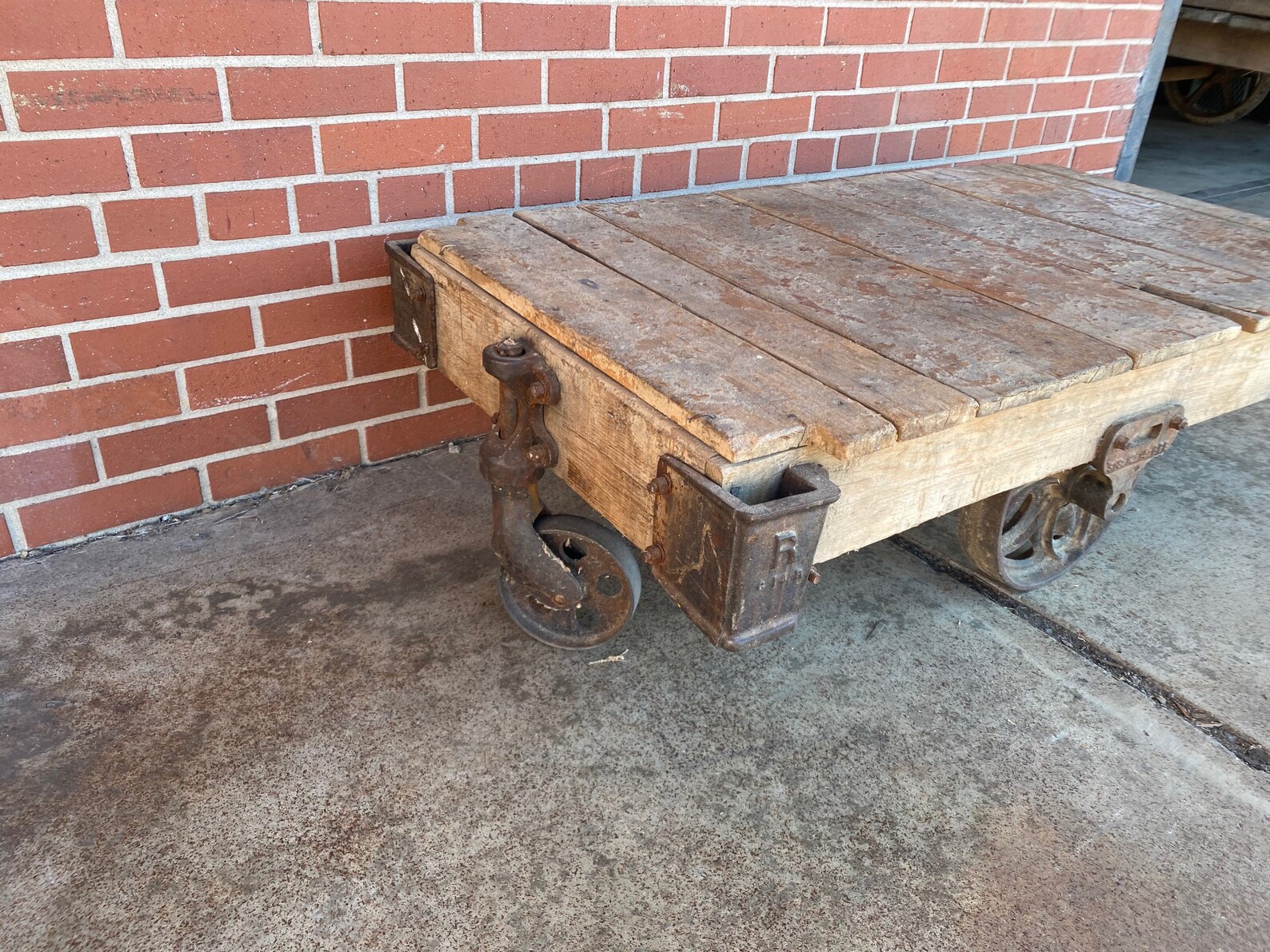 Industrial Wooden Cart Table With Wheels, Unique Farmhouse Coffee Table ...