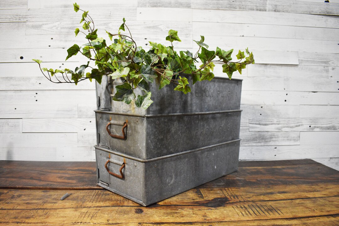 Industrial Zinc Xerox Storage Bin, Farmhouse Rustic Metal Box ...