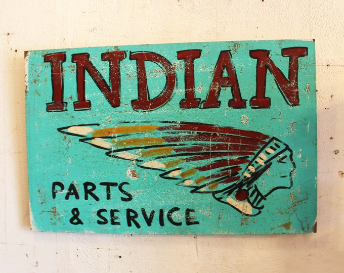 Vintage Wall Metal Sign, Distressed Industrial Indian Parts & Service ...